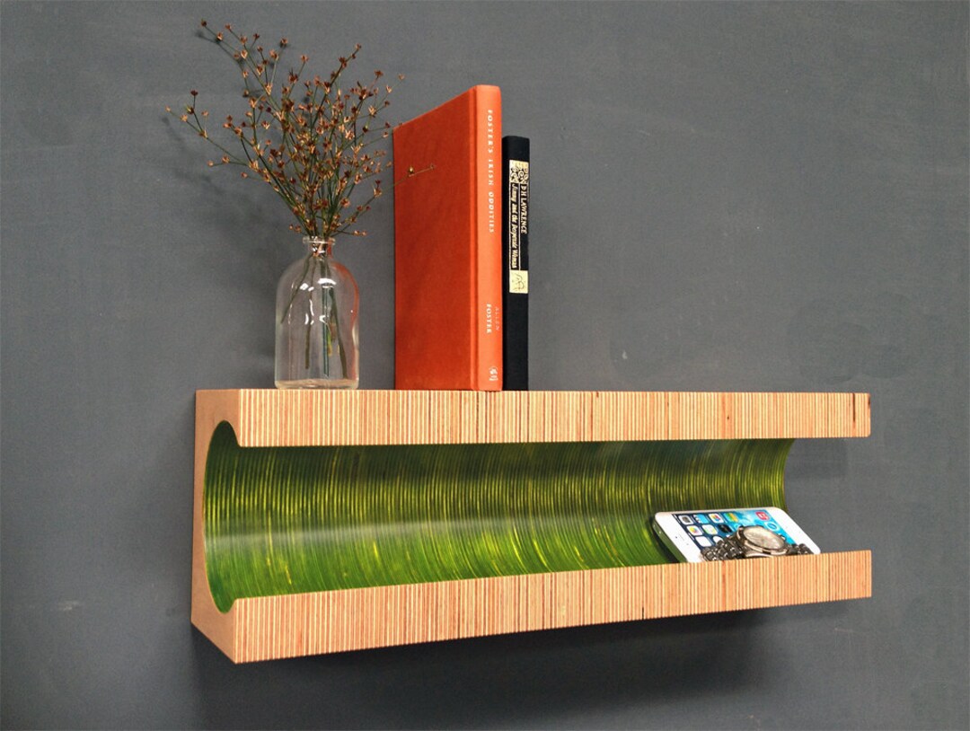 Green Shelf/wood Floating Shelf/ Bedside Table/ Modern Shelf/ Floating ...