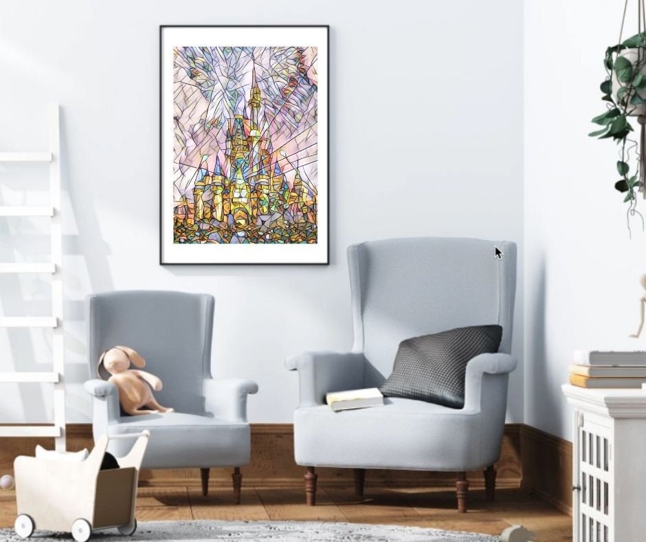 Disneyworld Castle Print, Princess Castle Printable Art, Abstract ...