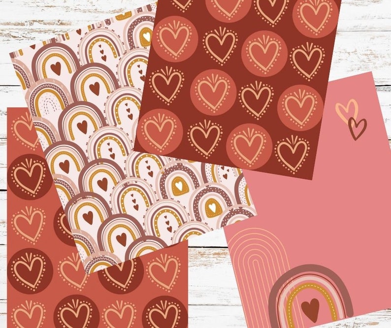 Hearts & Rainbows Paper Pack, Boho Paper Pack, Scrapbook Paper Pack ...