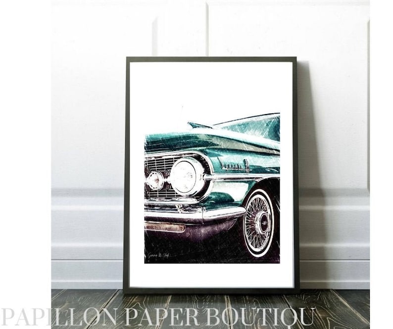 Vintage Car Print, Vintage Turquoise Car Print, Car Art, Vintage Car ...