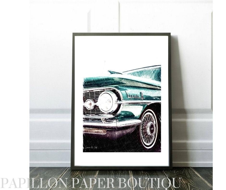 Vintage Car Print, Vintage Turquoise Car Print, Car Art, Vintage Car ...