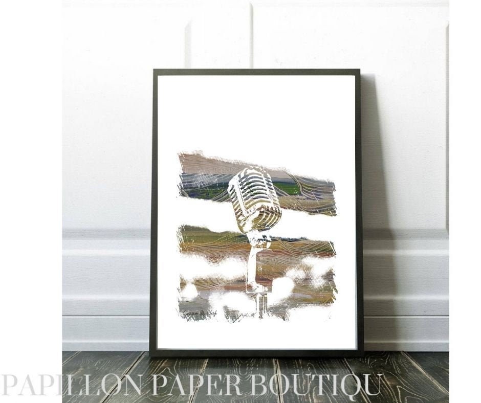 Microphone Art, Microphone Drawing, Music Print, Music Art, Music Lover ...