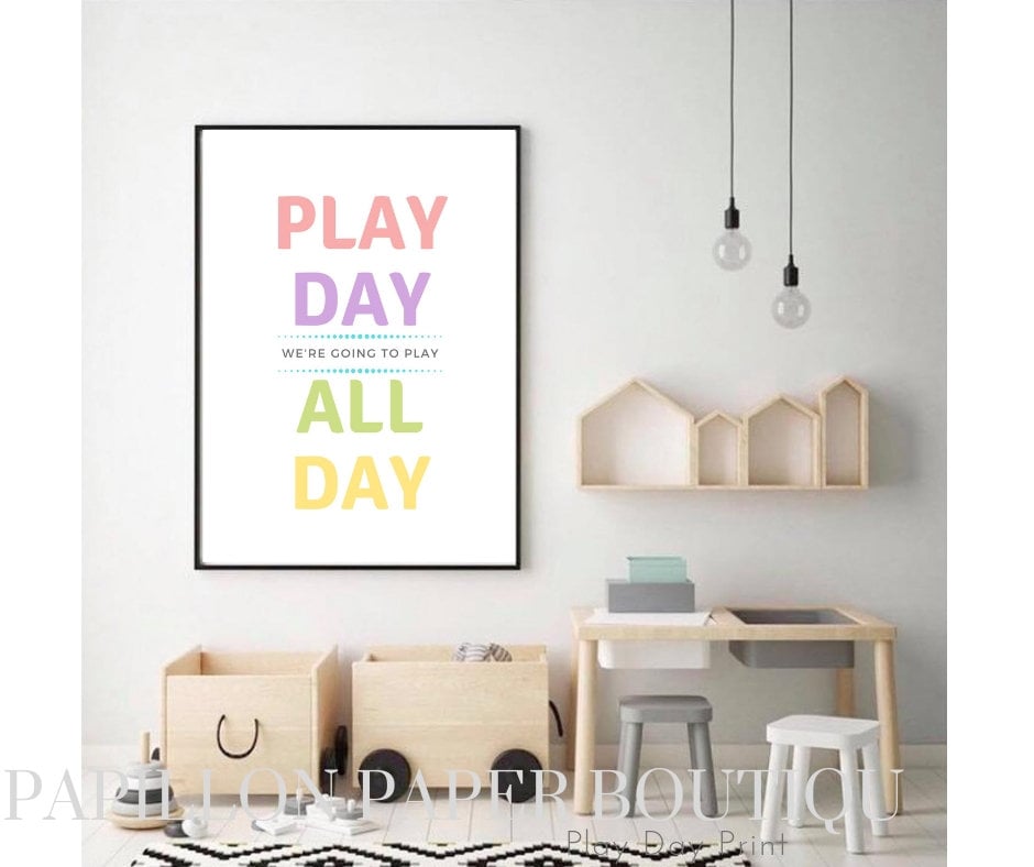 Childrens Poster, Kids Art, PLAY Nursery Wall Poster, Playroom Color ...