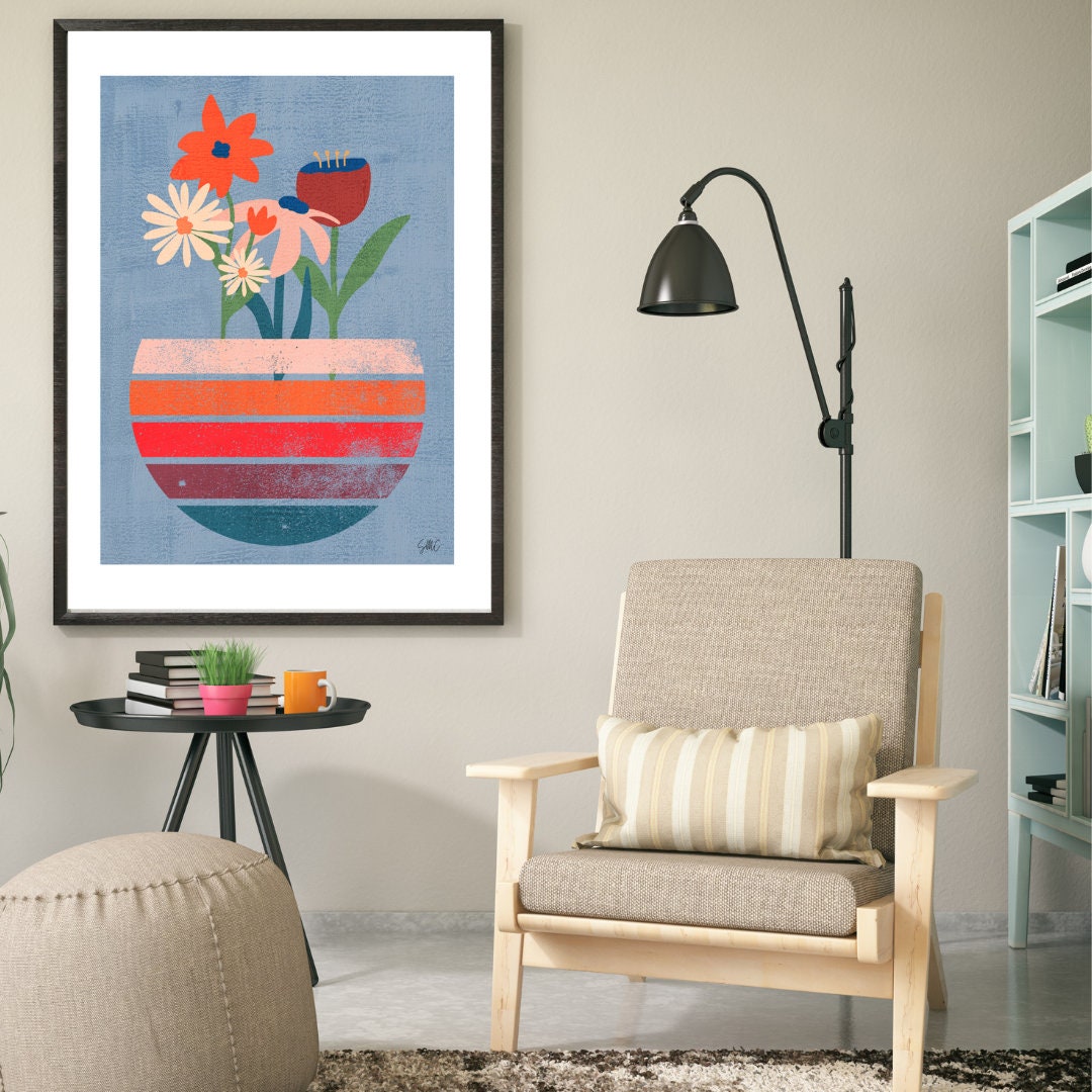 Colorful Abstract Floral Print, Boho Flower Print, Rainbow Boho Print ...