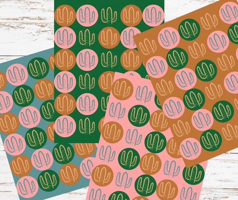 Cactus Scrapbook Paper, Boho Scrapbook Paper, Cactus Digital Paper ...