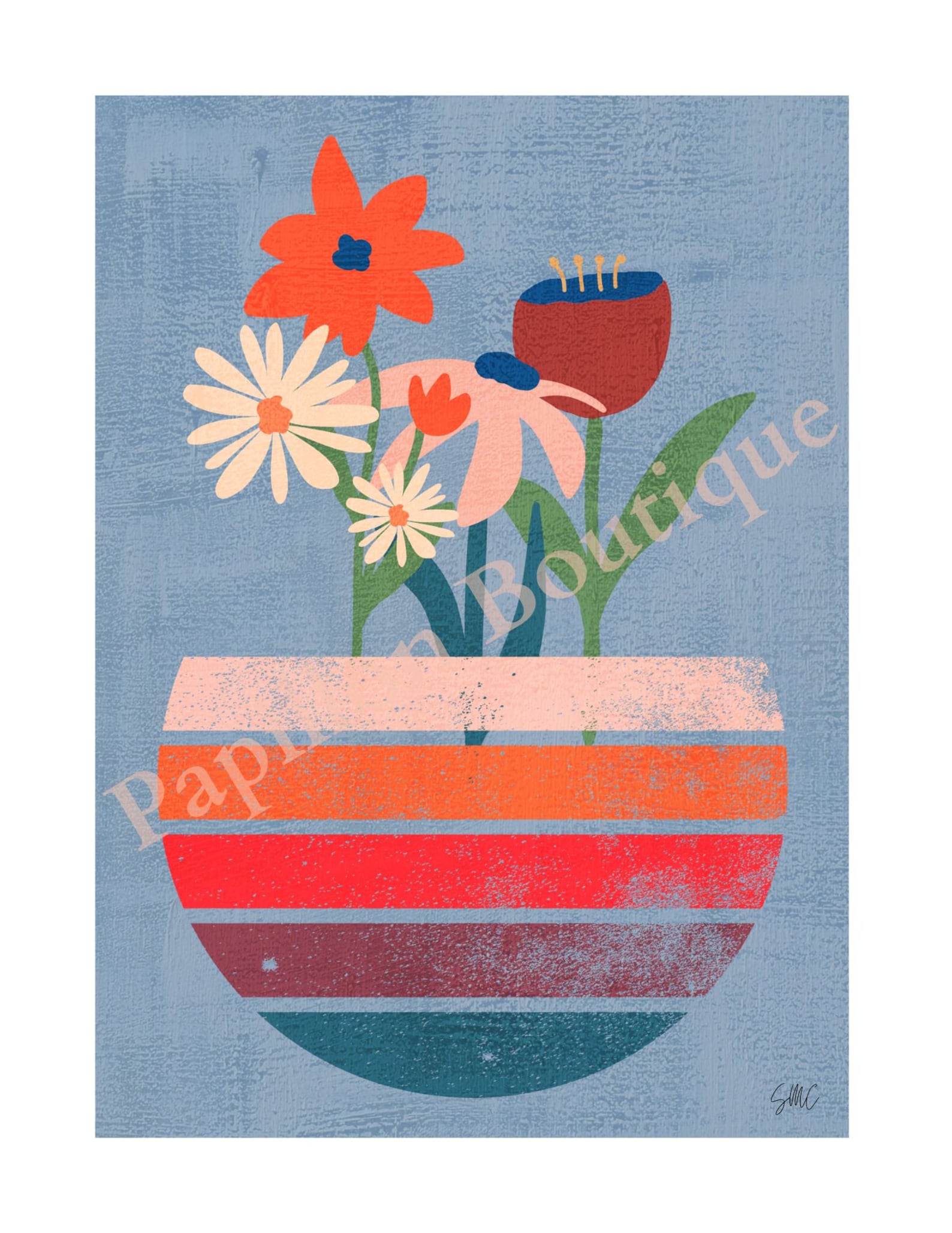 Colorful Abstract Floral Print, Boho Flower Print, Rainbow Boho Print ...