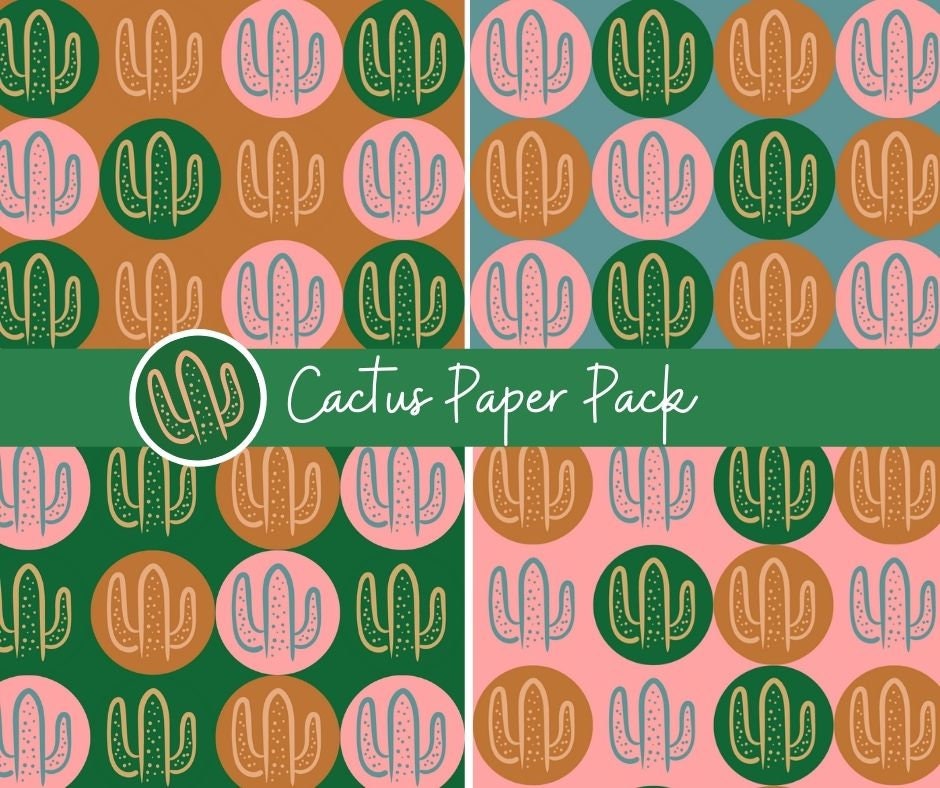 Cactus Scrapbook Paper, Boho Scrapbook Paper, Cactus Digital Paper ...