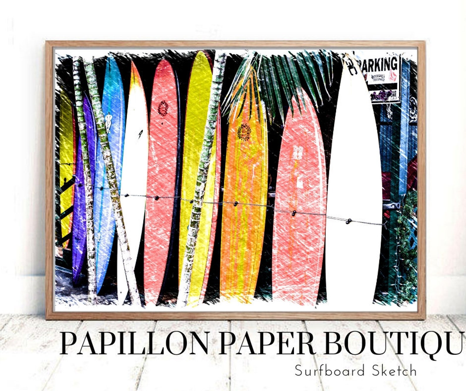 Surfboard Sketch Art, Boho Beach Art, Surfboard Photography, Vintage ...