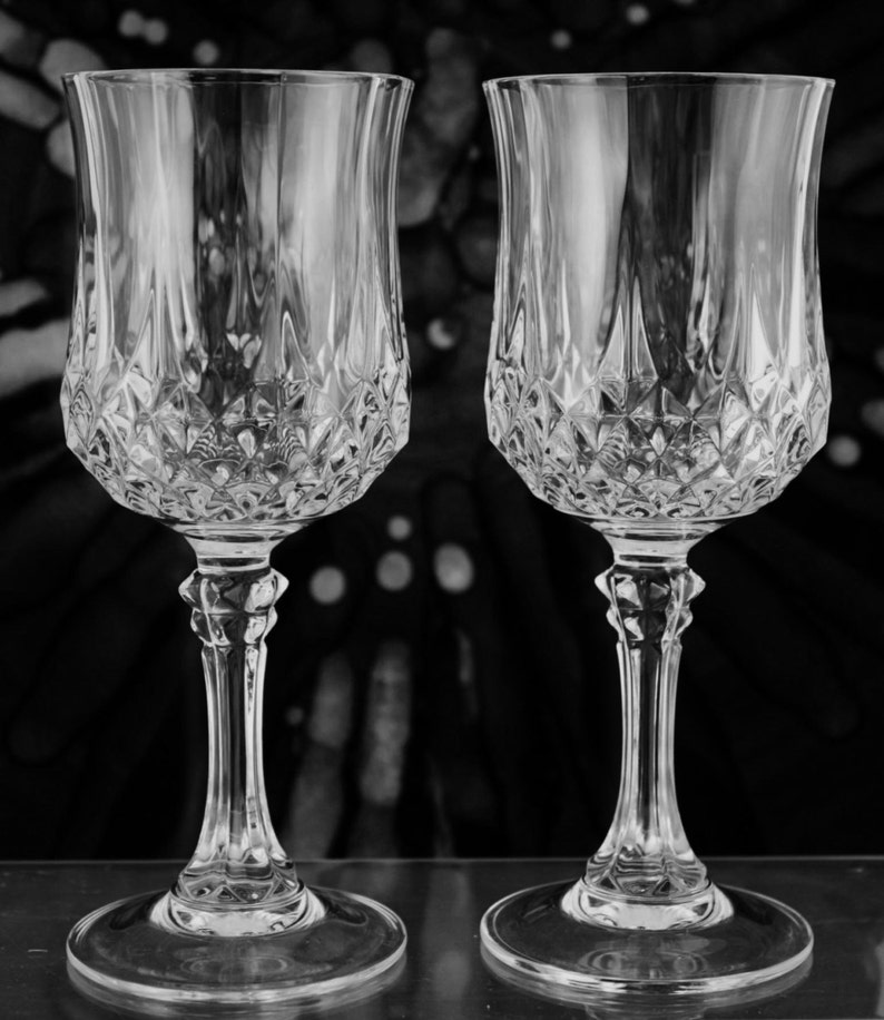 Cristal D'arques Longchamp Wine Glasses Clear Cut Crystal Fancy Stemmed ...