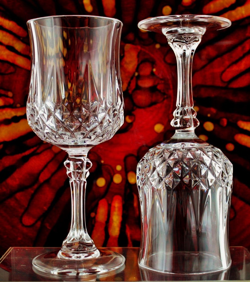 Cristal D'arques Longchamp Wine Glasses Clear Cut Crystal Fancy Stemmed ...