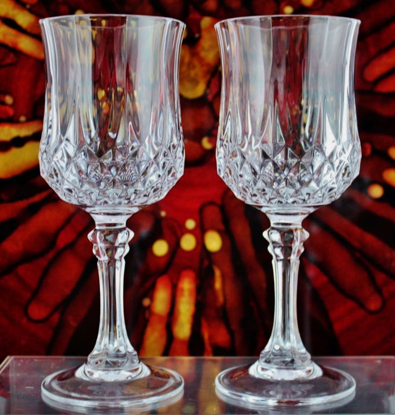 Cristal D'arques Longchamp Wine Glasses Clear Cut Crystal Fancy Stemmed ...