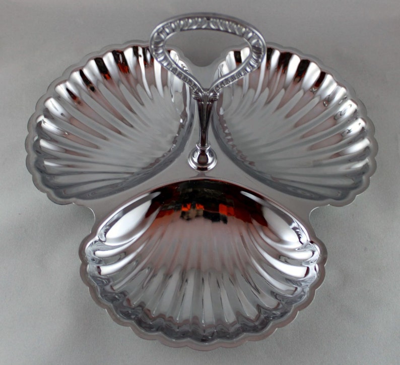 Vintage Irvinware Triple Section Chrome Tray Shell Dish - Etsy
