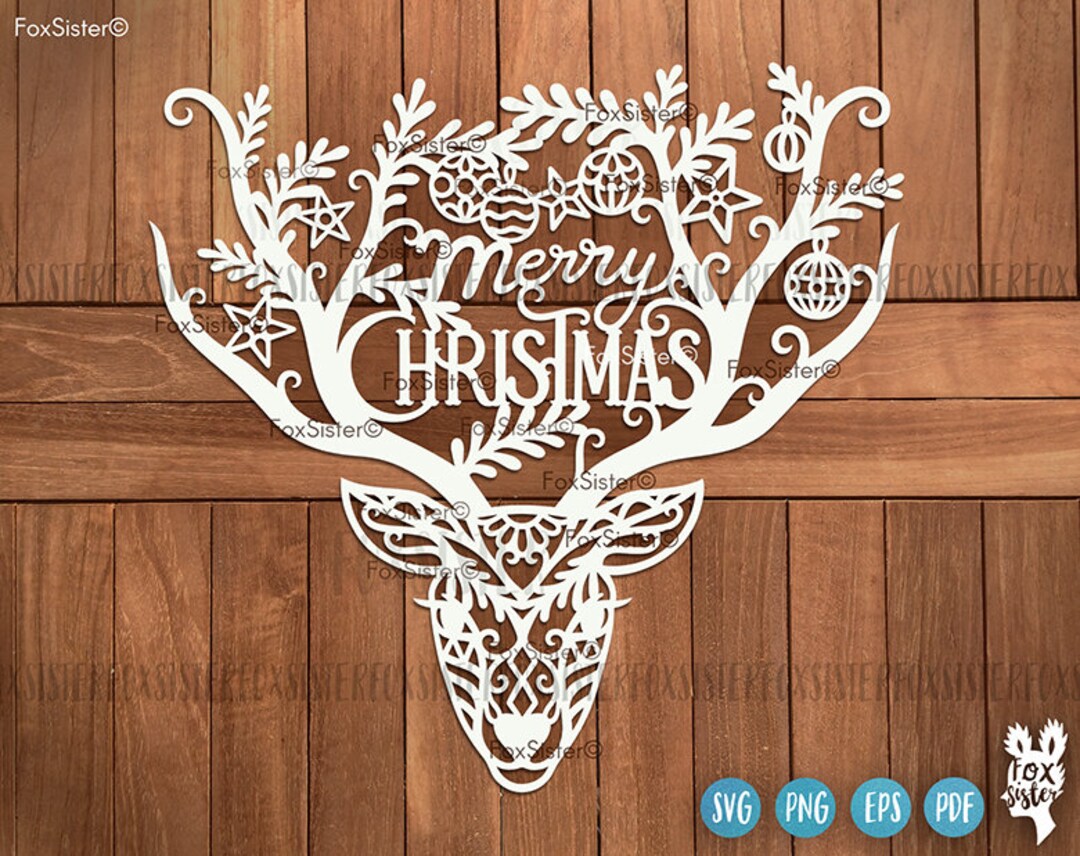 Merry Christmas Deer Svg Cut File, Christmas Clipart, Reindeer Vector ...