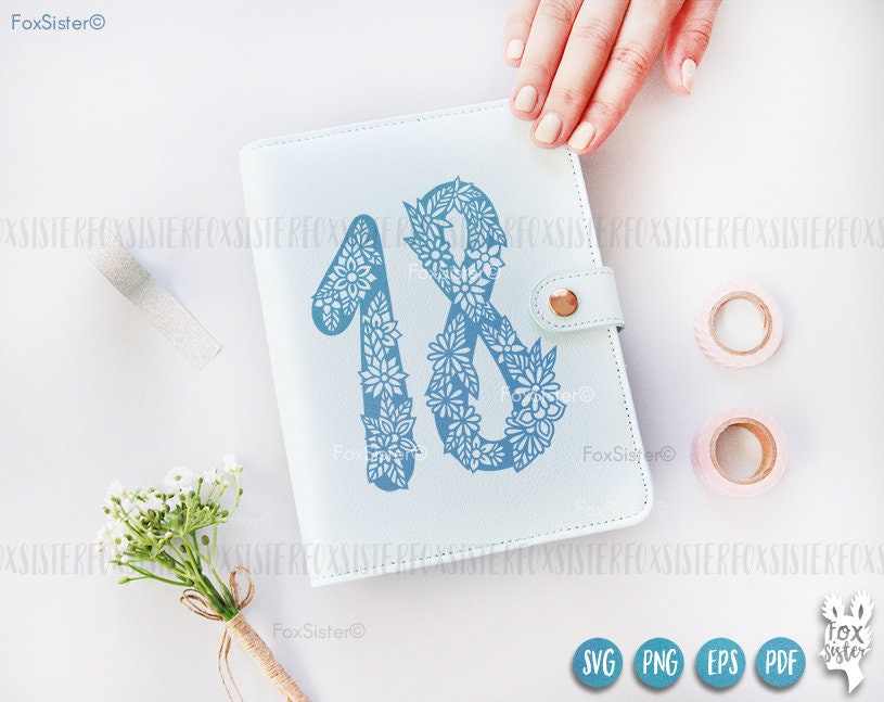 Nummer 18 SVG, Zahlen SVG, eins, Zahlen geschnitten Datei, florale ...