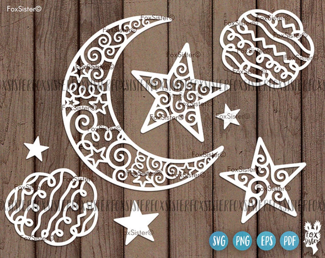 Moon and Stars Night Sky Svg Vector Cut File Designs Star | Etsy