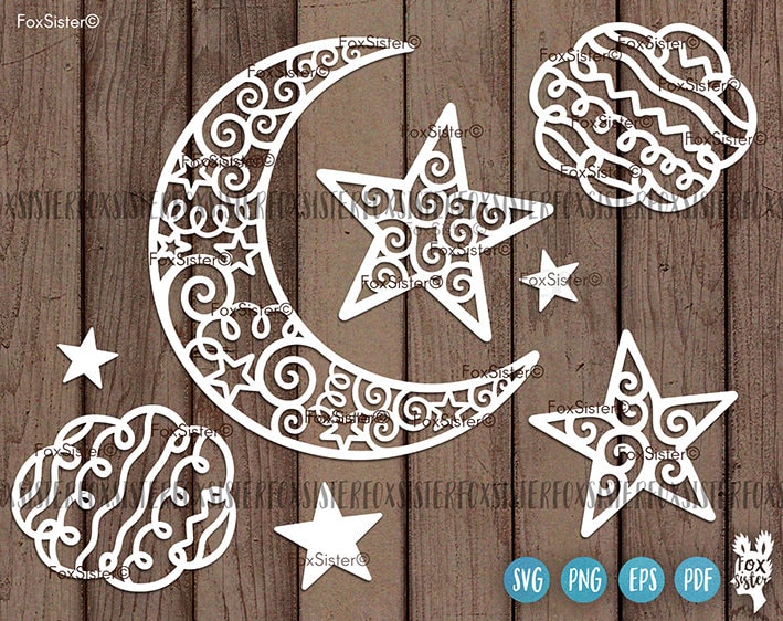 Moon and Stars Night Sky Svg Vector Cut File Designs Star | Etsy