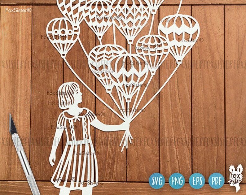 Girl and Hot Air Balloon Svg Cut File, Air Balloon Clip Art, Silhouette ...