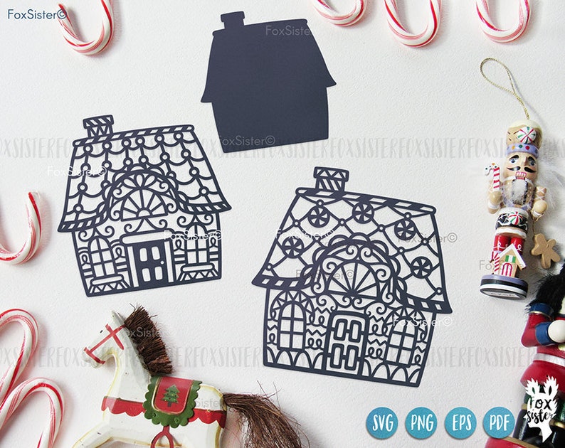 2 Gingerbread Houses Svg for Cricut and Silhouette, Gingerbread Svg ...