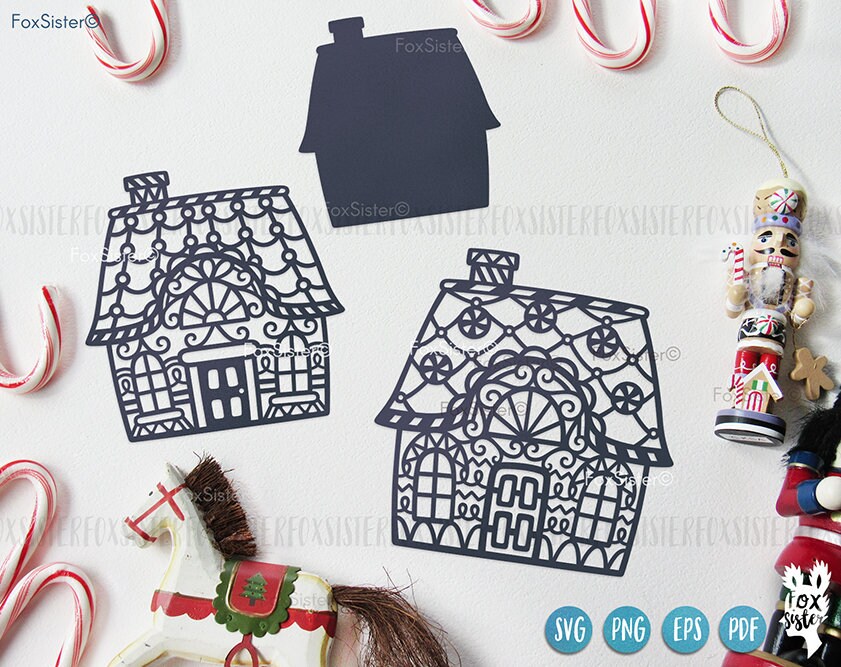 2 Gingerbread Houses Svg for Cricut and Silhouette, Gingerbread Svg ...