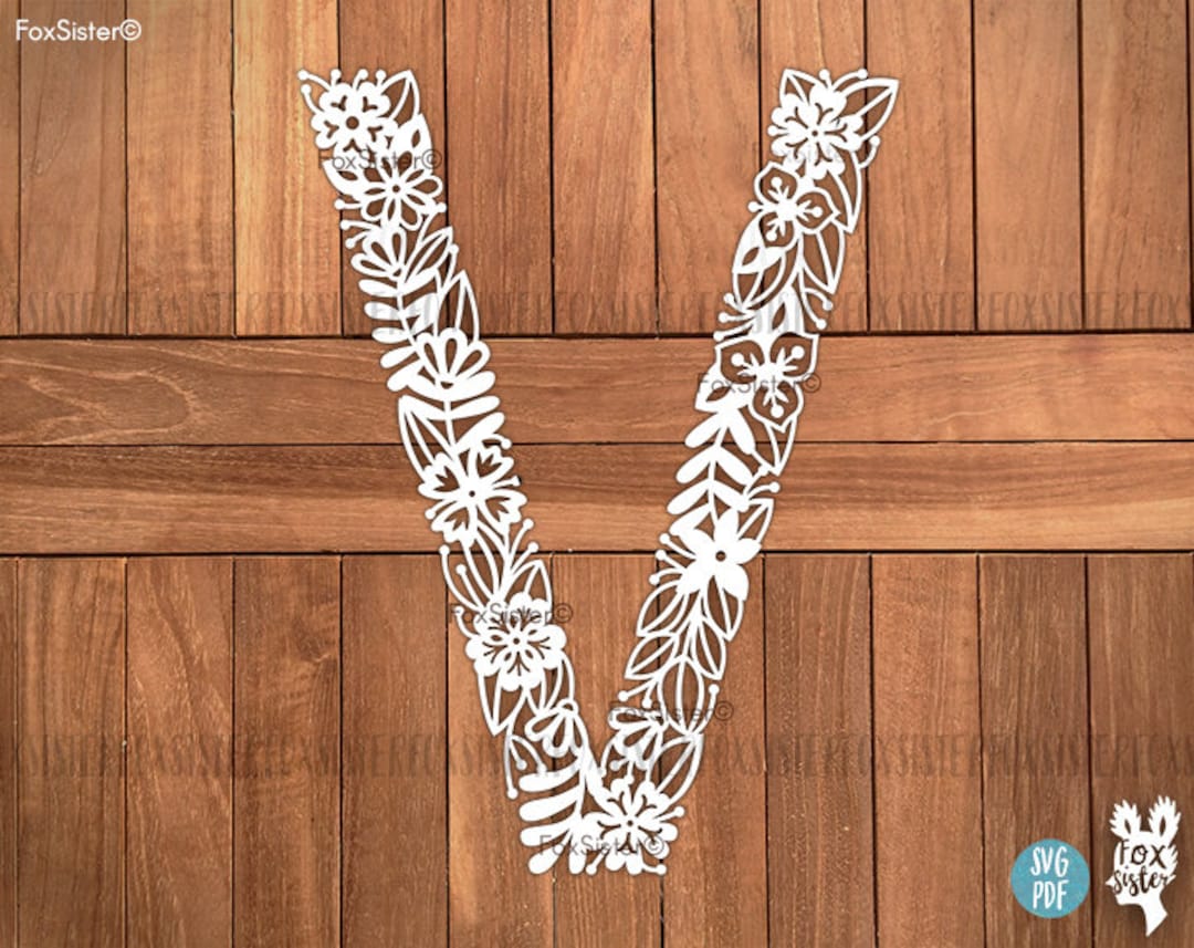 Letra floral V Svg, archivo de corte floral detallado alfabeto svg ...