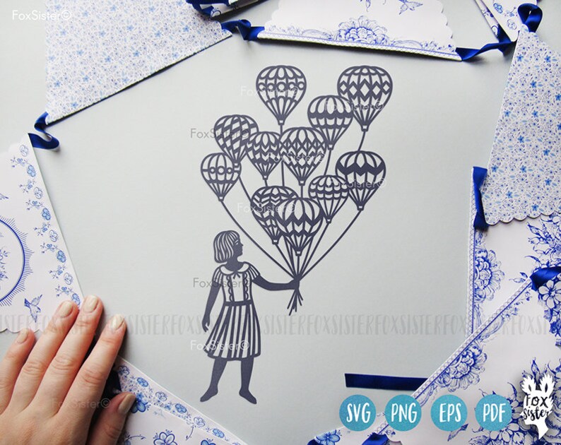 Girl and Hot Air Balloon Svg Cut File, Air Balloon Clip Art, Silhouette ...