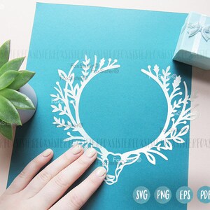 Christmas Svg Monogram Frame, Deer Svg Blank Circle Monogram Frame ...