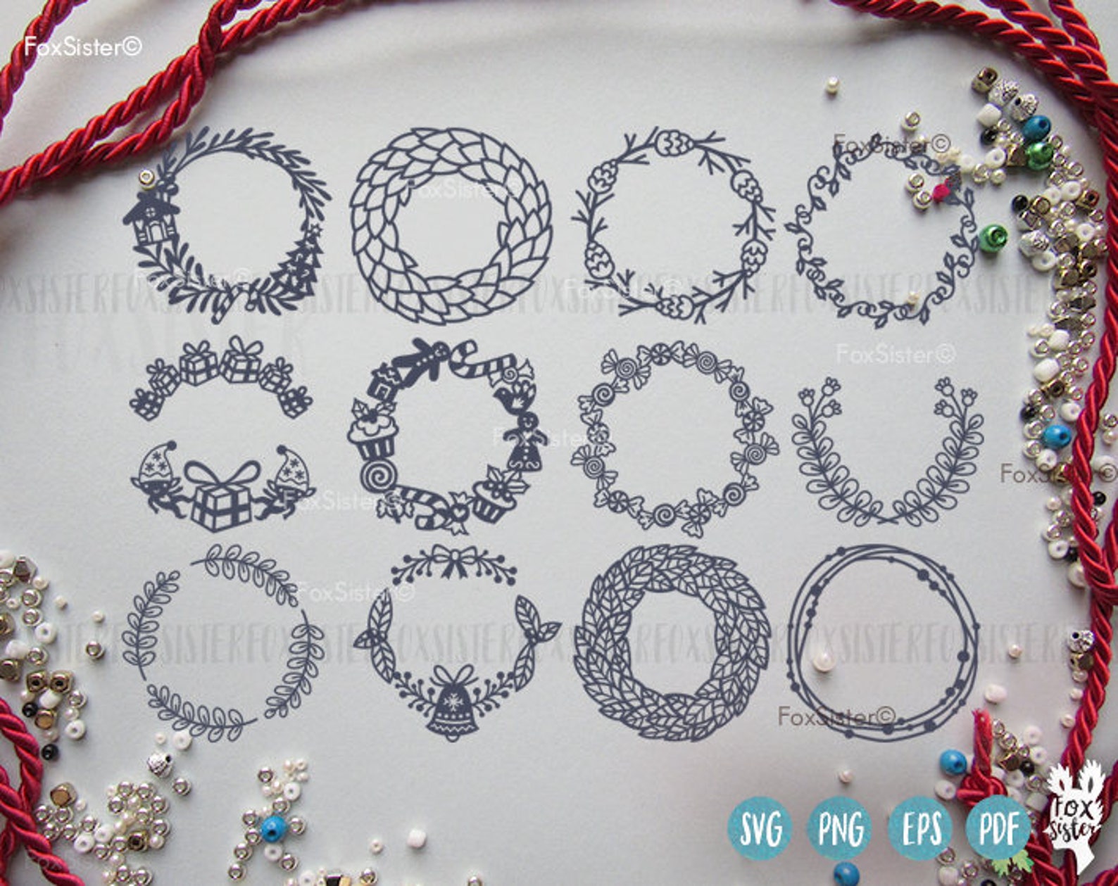 12 Christmas Monogram Frames Blank Circle Wreath SVG Bundle | Etsy