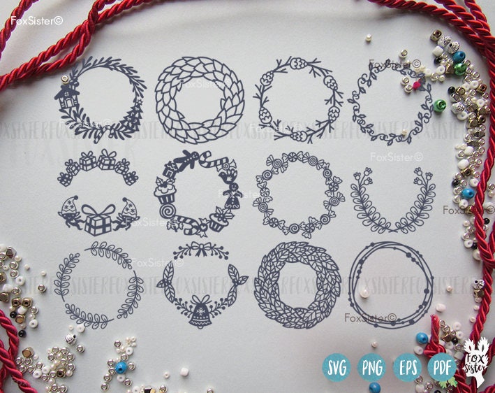 12 Christmas Monogram Frames Blank Circle Wreath SVG Bundle | Etsy