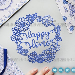Happy Home Svg Template, Succulents Svg, Housewarming Papercut Template ...