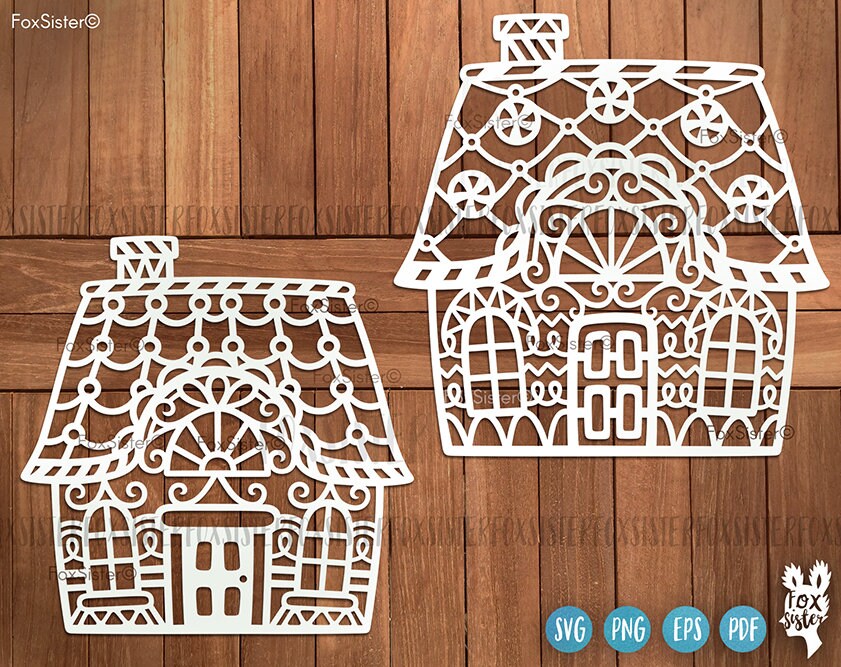 2 Gingerbread Houses Svg for Cricut and Silhouette, Gingerbread Svg ...