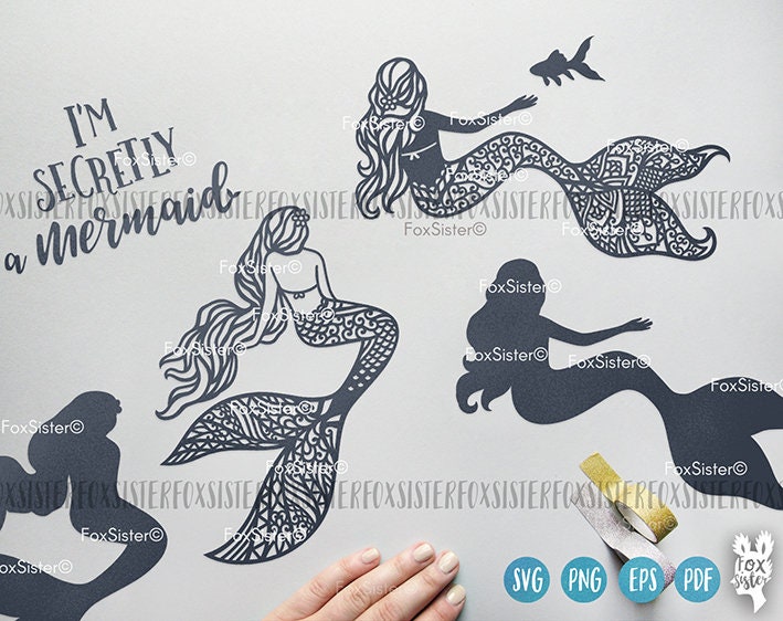 Mermaid Svg Png Files Clipart, Summer Beach Silhouette, Fish Svg ...