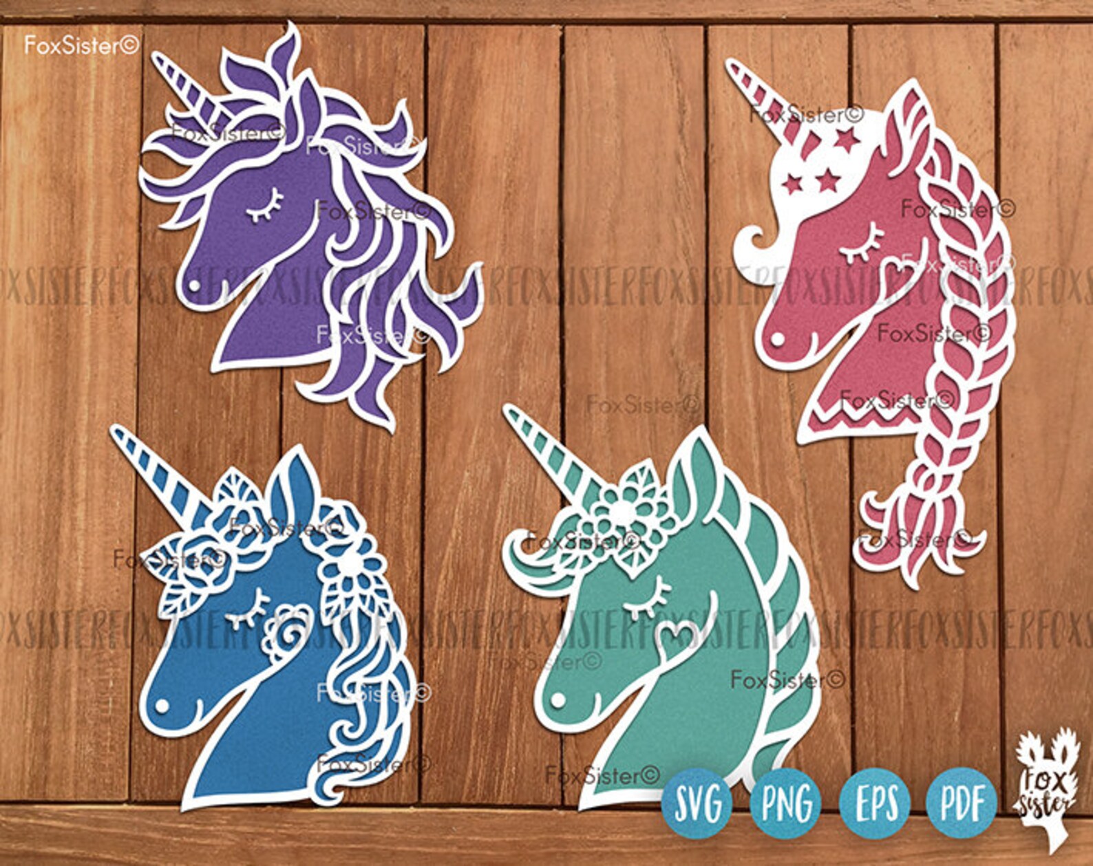 4 Cute Unicorns Svg Digital Templates Unicorns Vector | Etsy