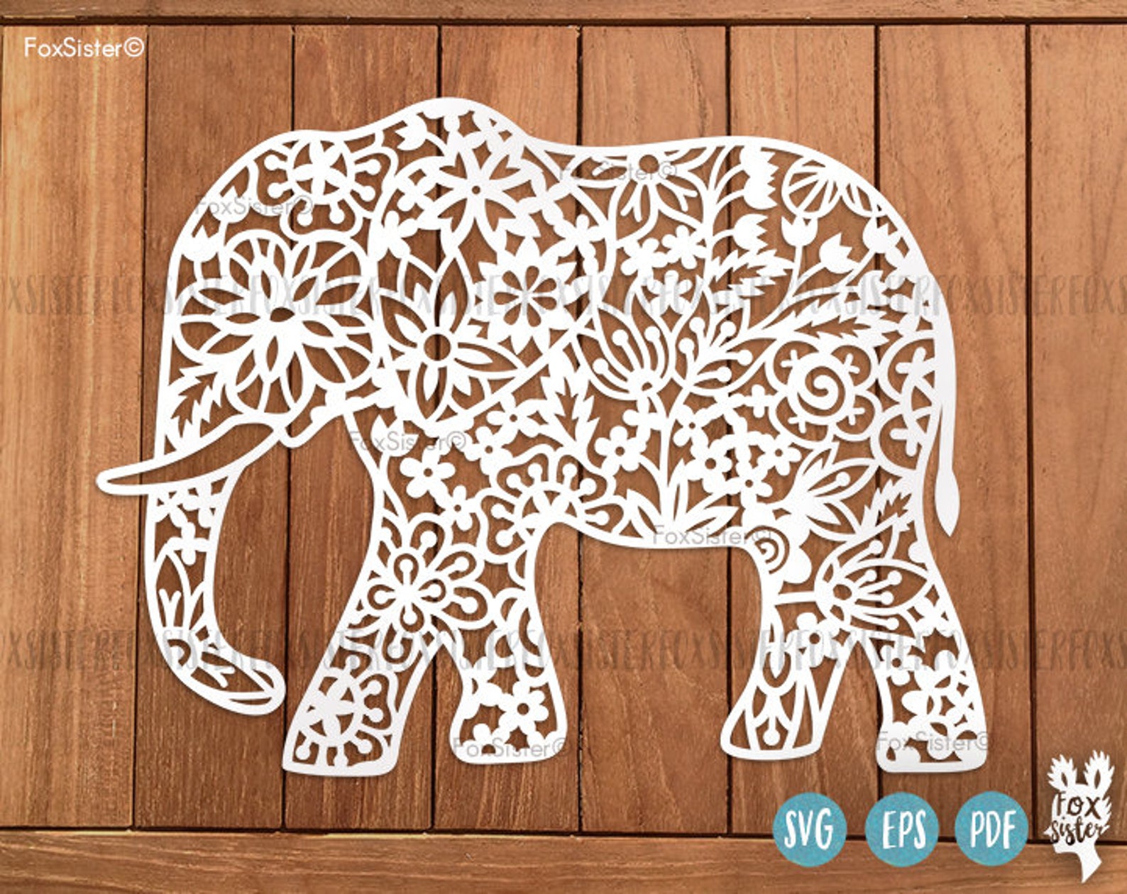Elephant Svg Png Template, Elephant Cut File, Animal Svg, Floral Animal ...