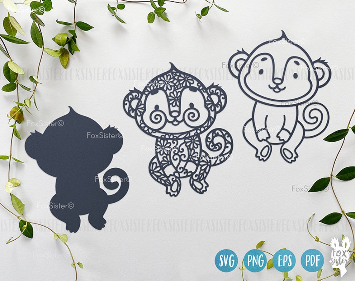 Monkey svg for Cricut and Silhouette FoxSister cute animal | Etsy