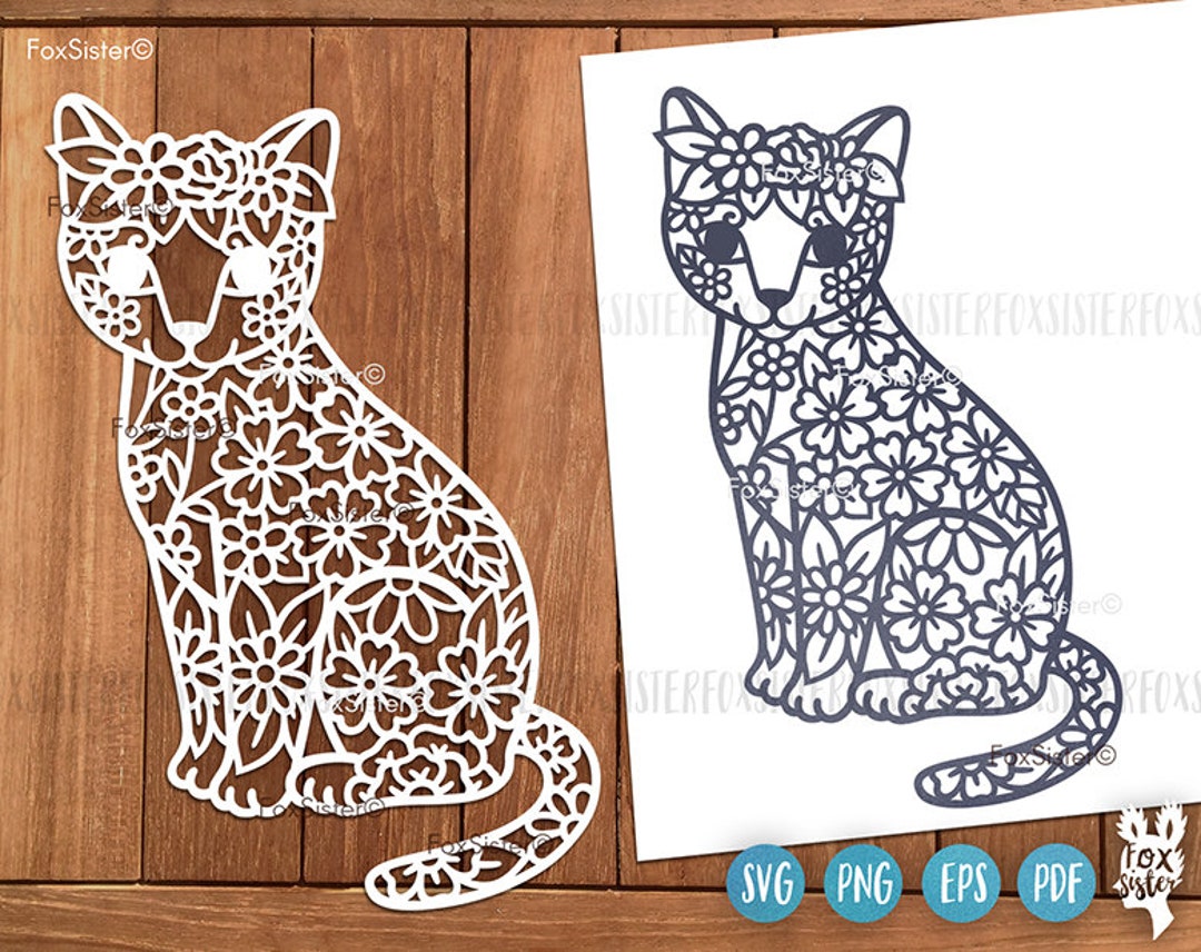 Cat Svg for Cricut Silhouette, Svg Files, Cat Cut File, Floral Animal ...