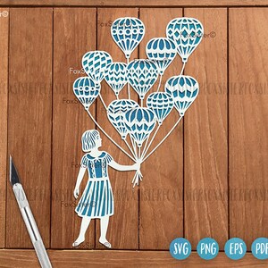 Girl and Hot Air Balloon Svg Cut File, Air Balloon Clip Art, Silhouette ...