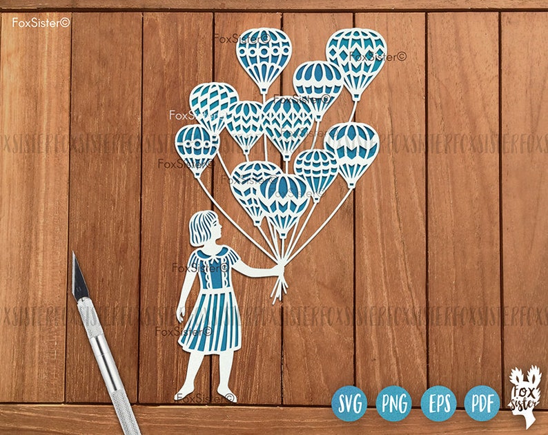 Girl and Hot Air Balloon Svg Cut File, Air Balloon Clip Art, Silhouette ...