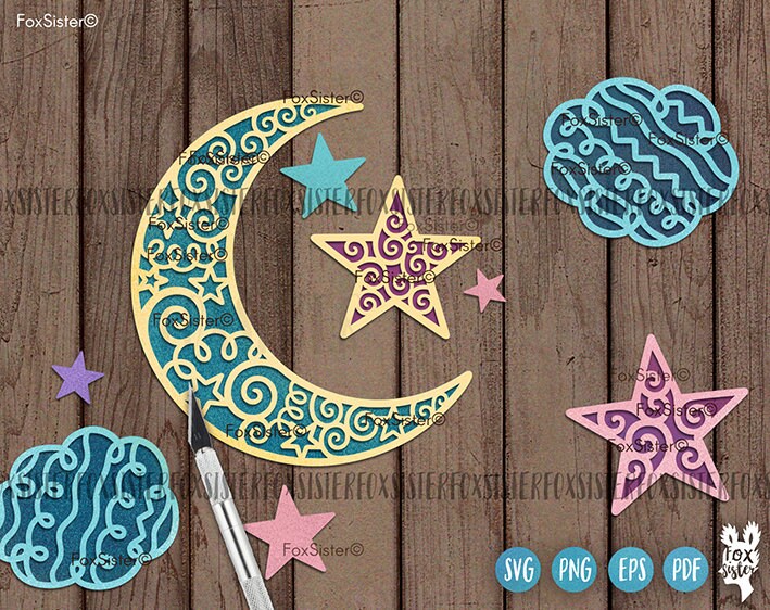 Moon and Stars Night Sky Svg Vector Cut File Designs Star | Etsy