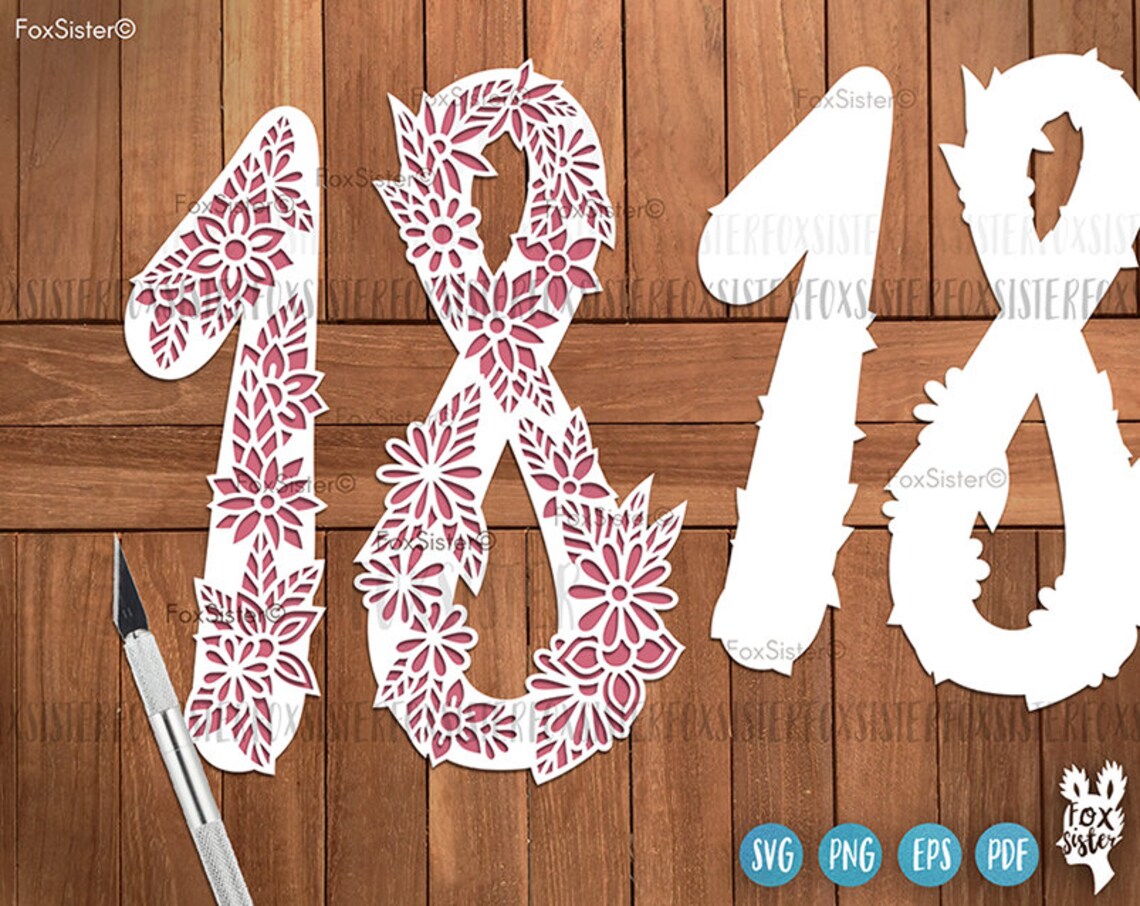 Number 18 Svg, Numbers Svg, One Svg, Numbers Cut File, Floral Numbers ...