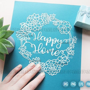 Happy Home Svg Template, Succulents Svg, Housewarming Papercut Template ...