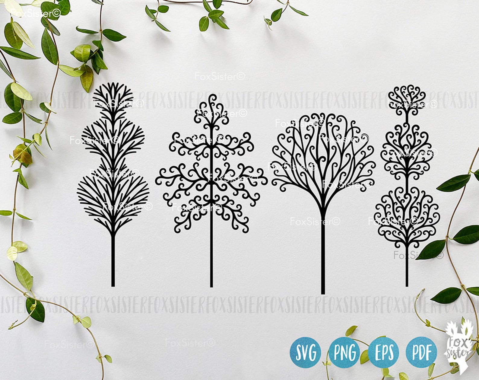 Decorative Trees Svg Cut File for Cricut and Silhouette, Woodland Svg ...