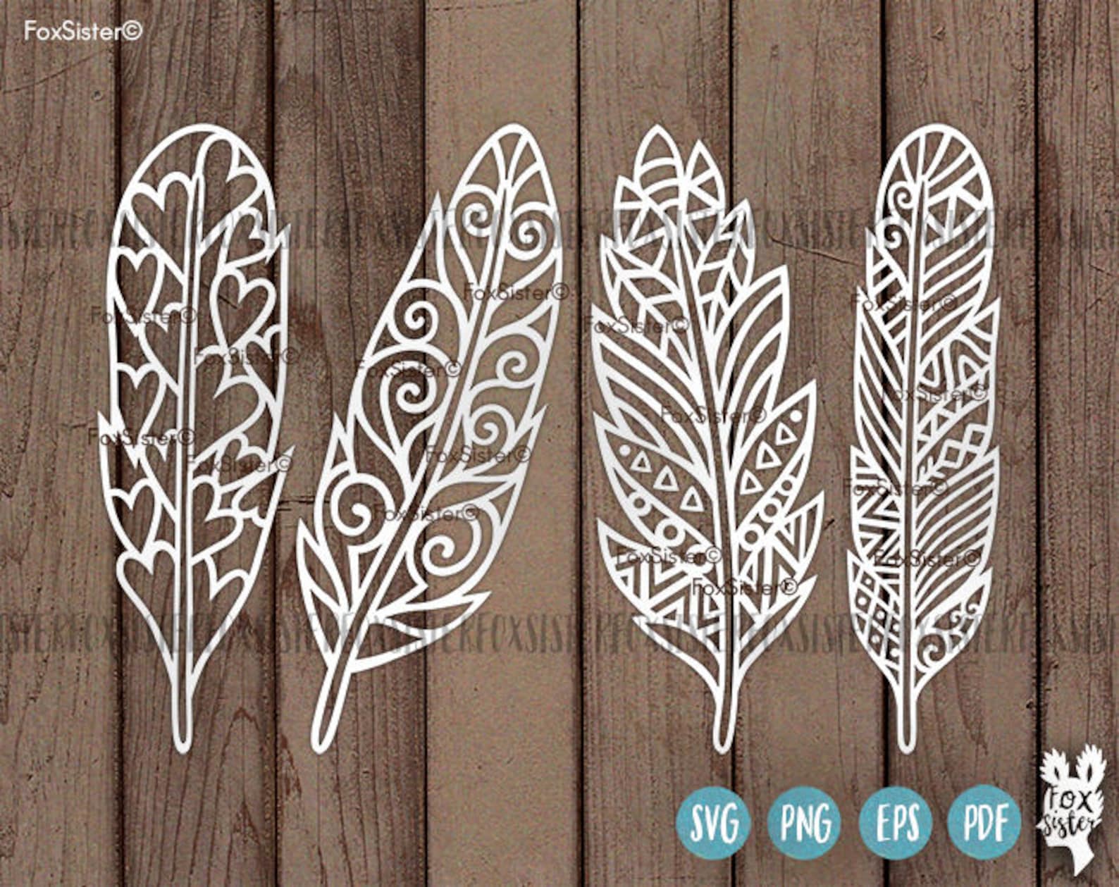 Boho Feathers SVG Cut File Templates Tribal Feather - Etsy UK