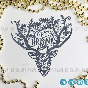 Merry Christmas Deer Svg Cut File, Christmas Clipart, Reindeer Vector ...