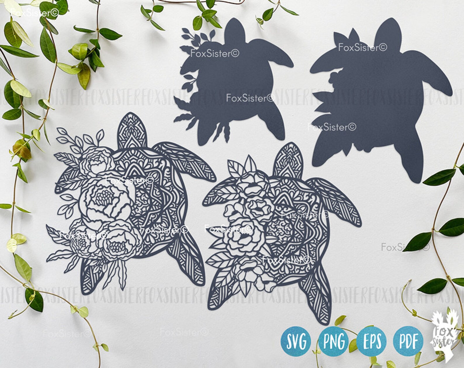 Floral Turtle Svg for Cricut and Silhouette, Geometric Animal Svg ...
