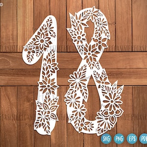 Number 18 Svg, Numbers Svg, One Svg, Numbers Cut File, Floral Numbers ...