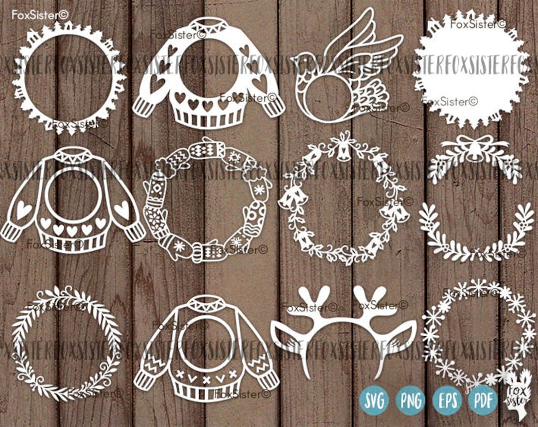 Christmas Monogram Frames SVG Bundle SET 1! 12 Cute Holiday Blank ...