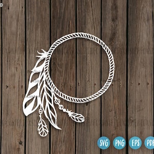6 Boho Feather Monogram Frames SVG Cut File Templates, Feather Svg ...