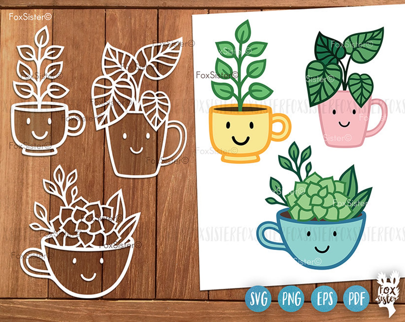 Happy Plants Svg Cutting File Set 2 for Cricut and Silhouette, Plants ...