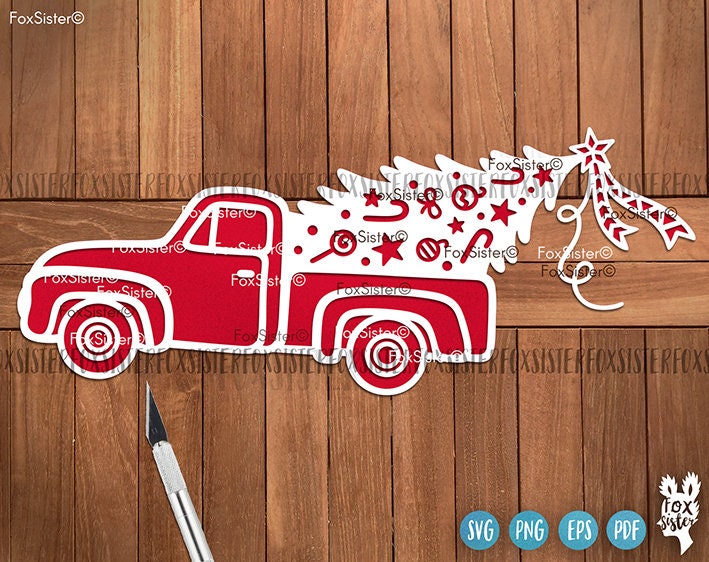 Merry Christmas Vintage Holiday Truck Svg Cutting File | Etsy