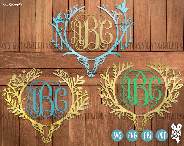 Christmas Svg Monogram Frame, Deer Svg Blank Circle Monogram Frame ...